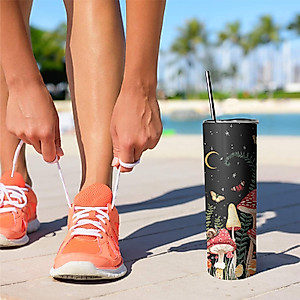 thmasamwr Mushroom Skinny Tumbler With Straw and Lid, Stainless Steel 20oz Insulated Coffee Travel Mug, Mushroom Cups for Mushroom Lovers Gifts for Women and Girls