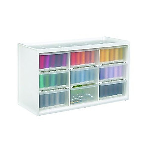 ArtBin 6809PC Store In Drawer Cabinet Sewing & Craft Organization, Plastic Storage Unit with 9 Drawers, White with Clear Drawers