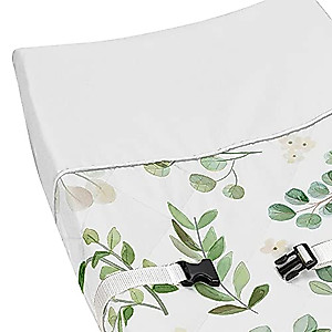 Sweet Jojo Designs Floral Leaf Girl Baby Nursery Changing Pad Cover - Green and White Boho Watercolor Botanical Woodland Tropical Garden