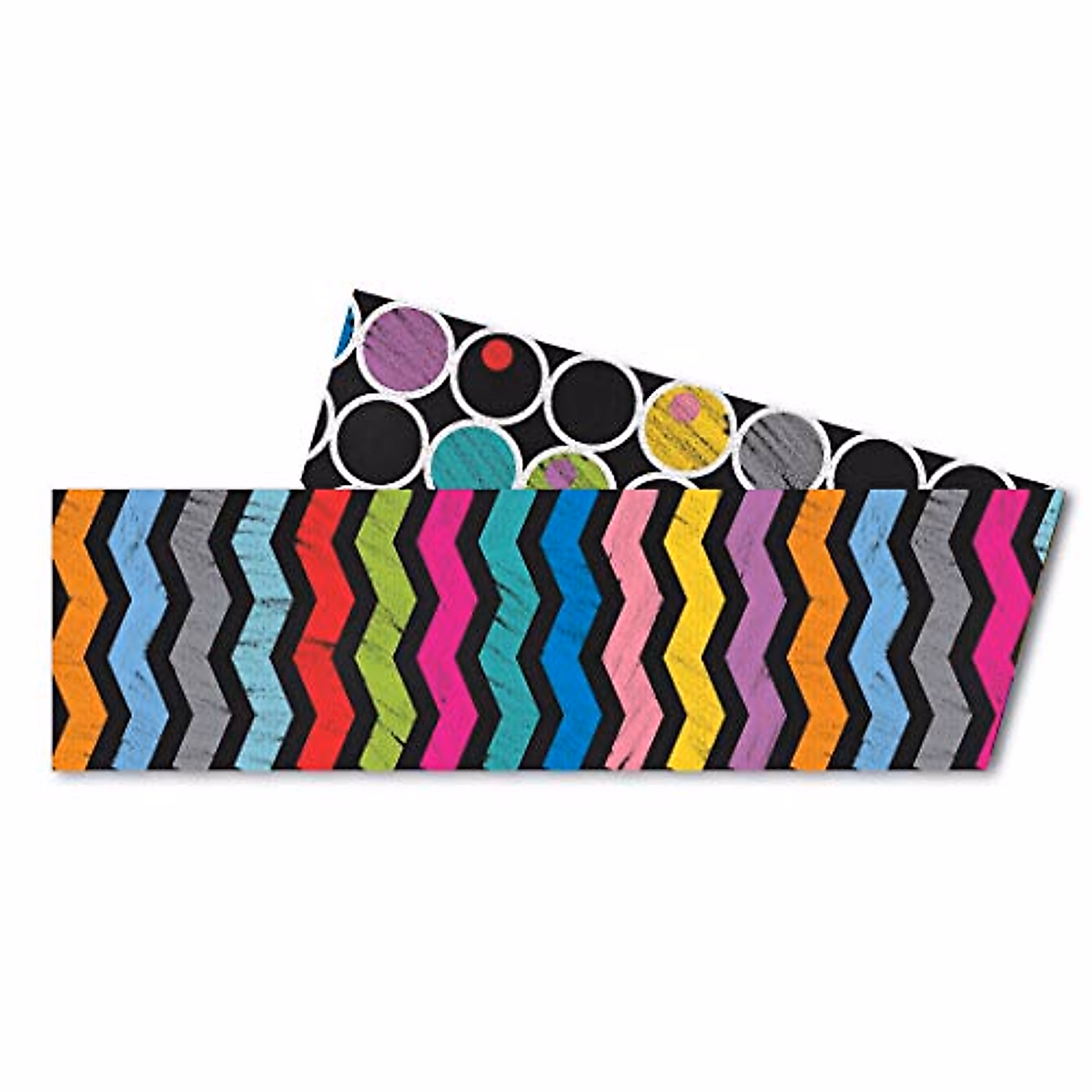 Carson Dellosa 36 Ft Straight Colorful Chalkboard Bulletin Board Borders, 12 Double-Sided Zig Zag and Polka Dot Border for Classroom Bulletin Boards