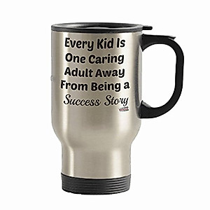 Teacher Travel Mug - Novelty Gifts, Stainless Steel Insulated Cup By Vitazi Kitchenware - Gift for Teachers, Coaches, Educators Every Kid Is One Caring Adult Away From Being a Success Story (Silver)