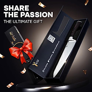 TICO Ultra Sharp 8 inch Chef's Knife - German Carbon Steel Blade, Ergonomic Pakka Wood Handle - Professional Kitchen Knife for Chopping, Cutting, Thinly Slicing Meats & Vegetables