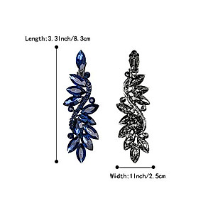 BriLove Wedding Bridal Clip On Earrings for Women Crystal Multi Marquise Filigree Flower Chandelier Dangle Earrings Navy Blue Sapphire Color Black-Silver-Tone