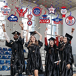 40 PCS Graduation Hanging Swirls Decorations Red White Blue Class of 2023 Graduation Party Supplies Congrats Grad Foil Ceiling Swirls Streamers for Congratulation Graduation Party Favors