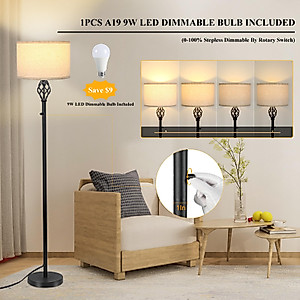 Floor Lamps for Living Room, Standing Lamp, Modern Floor lamp with Linen Shade, Rotary Switch, LED Bulb Included(10W 1000LM), Stepless Dimmable Floor Lamp for Bedroom, Reading Tall Lamp for Office