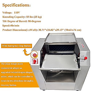 HQHAOTWU Dough Mixer Electric Food Mixer Commercial Dough Blender Machine Stainless Steel Dough Mixing Machine With Kneading Capacity of 55lbs Flour Mixing Machine 110V with Dough Knife