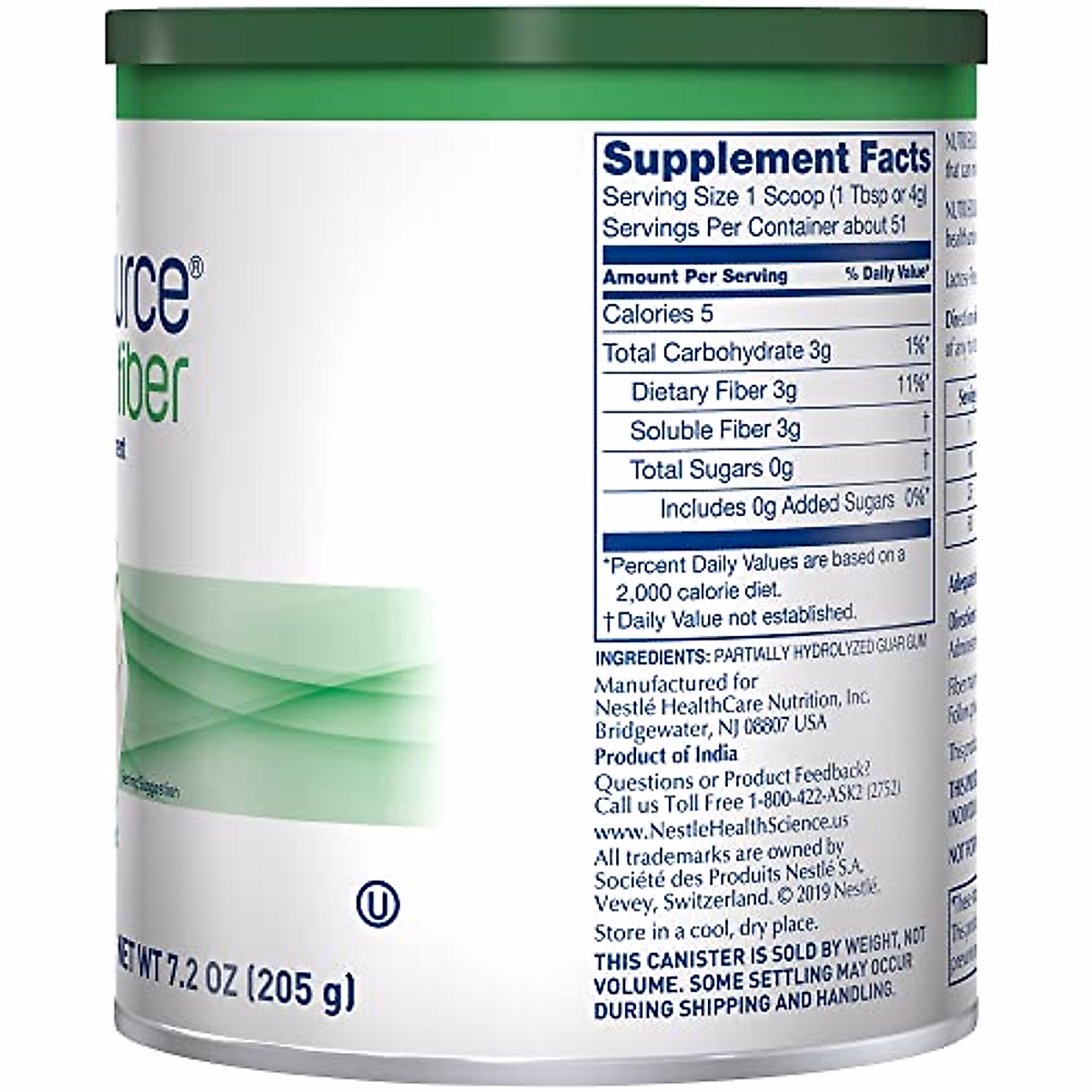 NutriSOURCE Fiber Supplement Powder-Flavor Unflavored Calories 15 / 1 tbsp (4 g) Style Powder Packaging 7.2 oz (205 g) Can - Each 1
