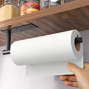 Paper Towel Holder Under Cabinet - Self-Adhesive or Drilling, Paper Towel Holder Wall Mount, Towel Rack for Kitchen Organization and Storage, Stainless Steel Kitchen Paper Roll Holder