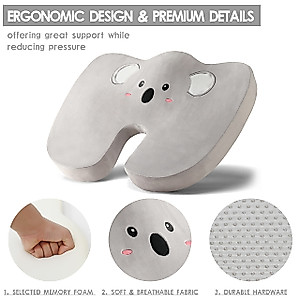 microzo Memory Foam Seat Cushion, Cute Animal Chair Cushion for Office Desk Chair, Non-Slip Chair Pad for Car Seat, Tailbone Pain Relief Cushion for Orthopedic Back Pain Sciatica (Koala)