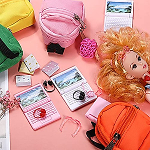 20 Pieces Doll Travel Accessories Include Mini Laptop Scene Simulation Doll Backpack Bag with Zipper Mini Headsets Toy Sunglasses Mini Book for 1/12 1/6 Scale Dolls House Decoration (Elegant Style)
