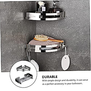 KONTONTY 2pcs Corner Shelf Corner Shower Mount Shelves Storage Stand Kitchen Triangle Rack Bathroom Shower Shelf Wall Mounted Shelves Black Shelf Stainless Steel Silver