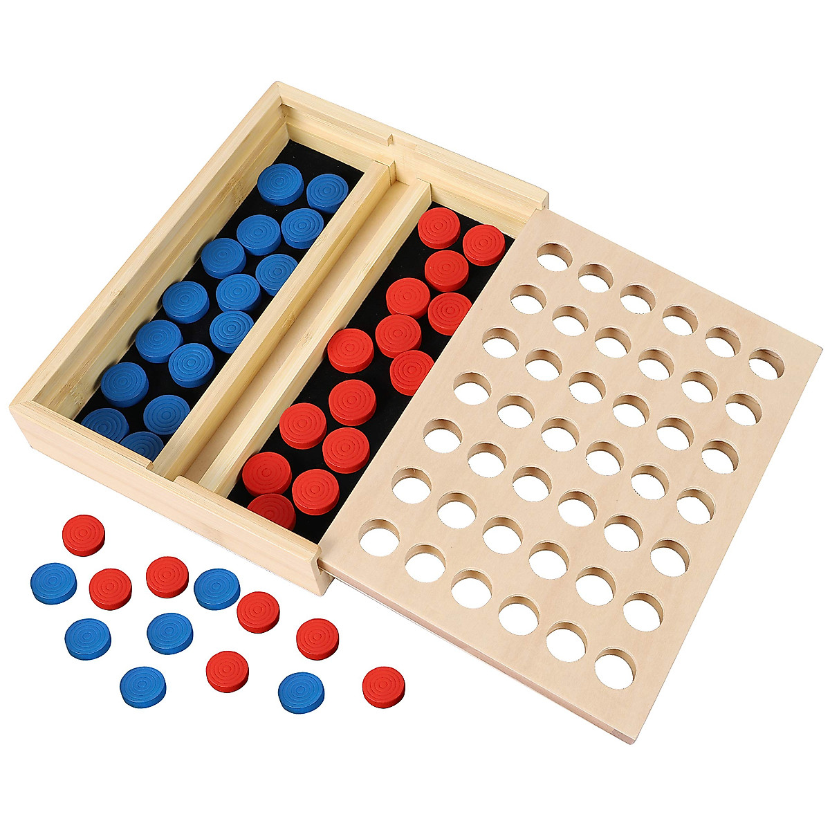 TOWO Wooden 4 in a Row Game - Classic Strategy Game for Adults Children-Connect The 4 Discs of Same Colour in a Row - Travel Games Family Board Games Toys Gift for 6 Years Old Kids Boys Girls Adults