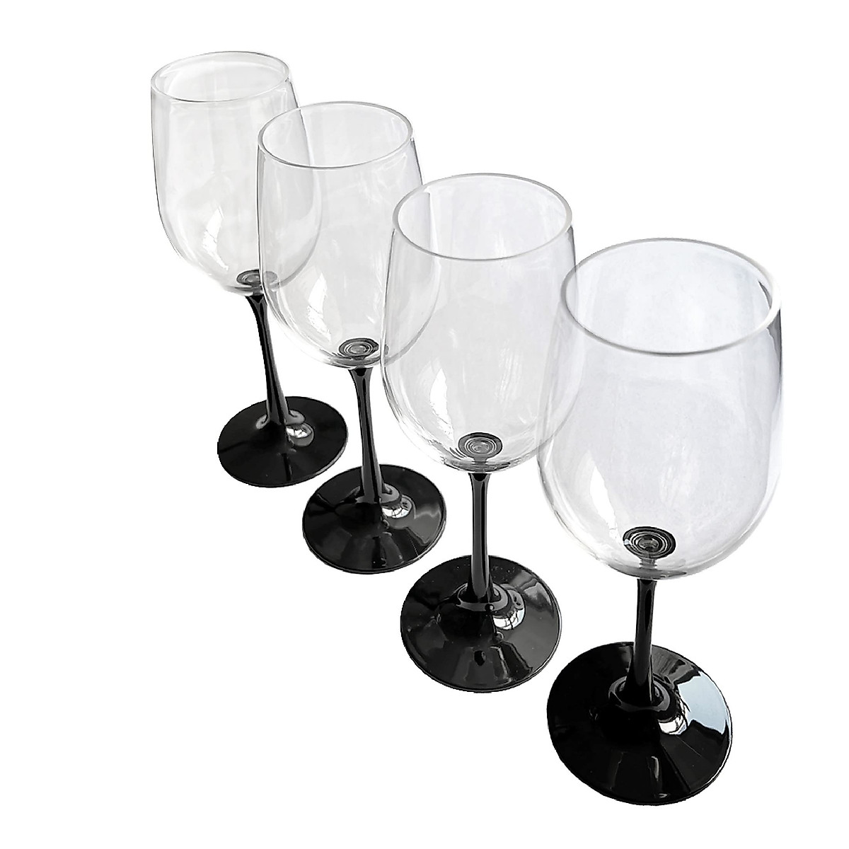 Lily's Home Unbreakable Stemmed White Wine Glasses, Made of Non Breakable Shatterproof Plastic, Indoor and Outdoor Drinkware, Reusable and Dishwasher-Safe, 13 oz. Each, Set of 4 (Black Stem)