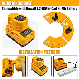 2Pack 18V 3600mAh DC9096 DC9098 Replacement Battery Compatible with Dewalt 18 Volt Battery DC9099 DW9098 DW9099 DW9095 DW9096 DE9039 DE9098 and DC9310 Charger for 7.2-18V Ni-Cad Ni-Mh Battery (Yellow)