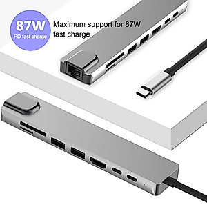 Portable USB-C Hub 8 in 1 Adapter with Ethernet, HDMI, SD Card Reader and USB 3.0 Ports
