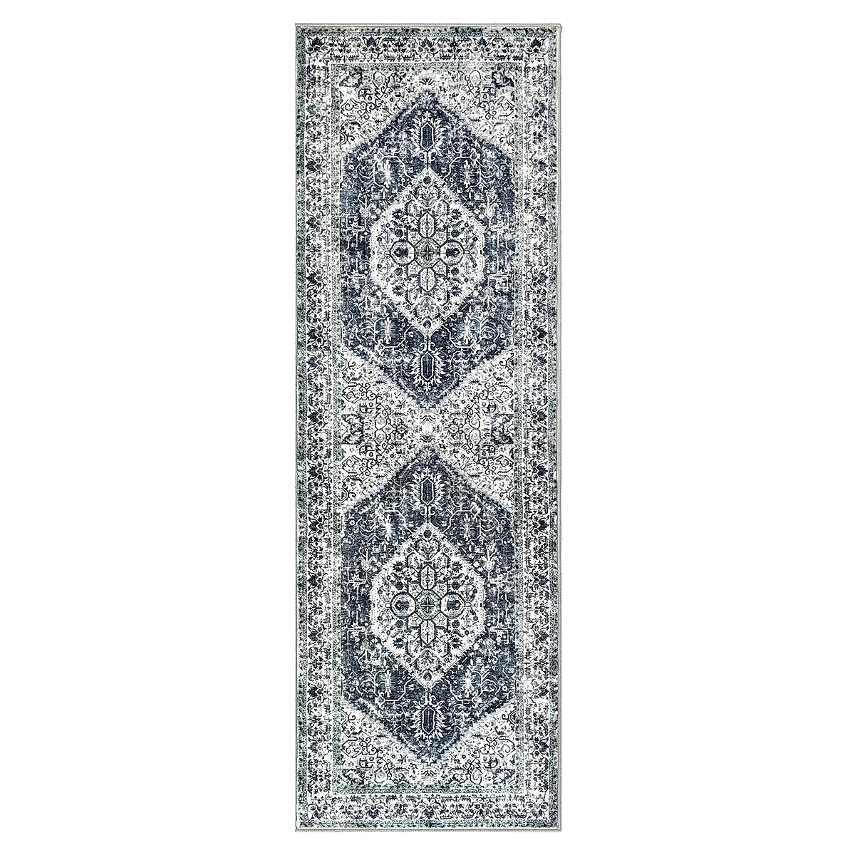 KOZYFLY Runners for Hallways 2x6 Ft Washable Kitchen Runner Rug Boho Runner Rug for Entryway Indoor Grey Oriental Faux Wool Bathroom Runner Rug Floor Carpet Runner for Bedroom Kitchen Hall
