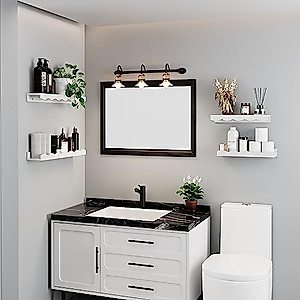 Floating Nursery Book Shelves Set of 2 Bathroom Shelves Over Toilet Modern Wood Storage Shelves for Wall Decor, Books, Toys, Photo Frames, Picture Ledge-White