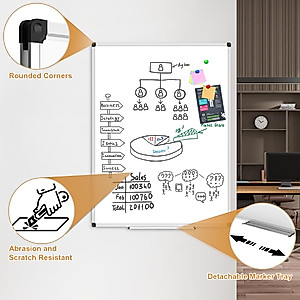 XBoard Porcelain Magnetic Dry Erase Board 48 x 36 Inch, Porcelain Whiteboard with Aluminium Frame & Marker Tray 4' x 3' | Wall Mounted Magnetic White Board for Home School Office