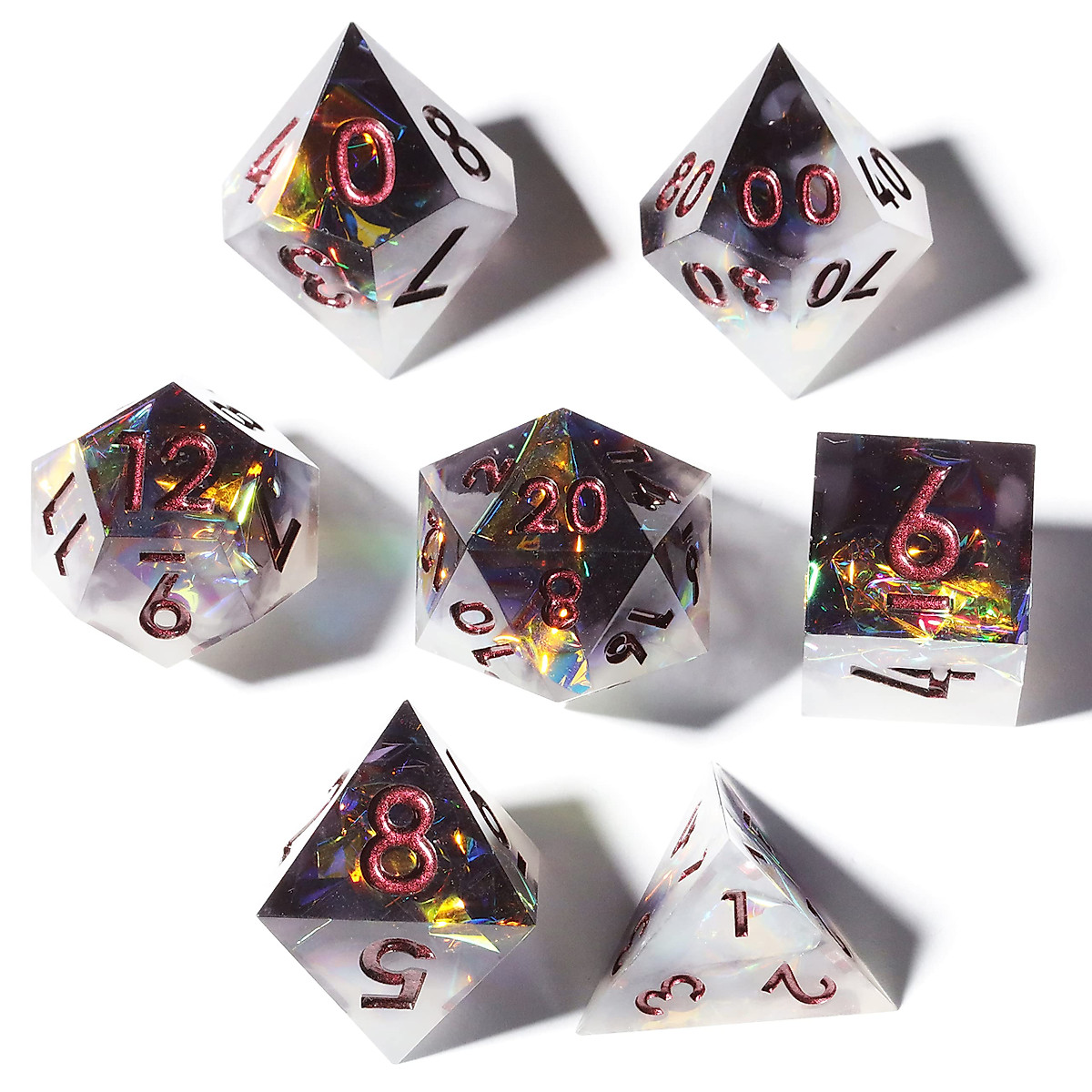 DND Dice Sharp Edge Dice Polyhedral Dice Mini Planet Dice Dungeons and Dragons Dice Handmade Dice Set Peachy Galaxy (Dark Knight)
