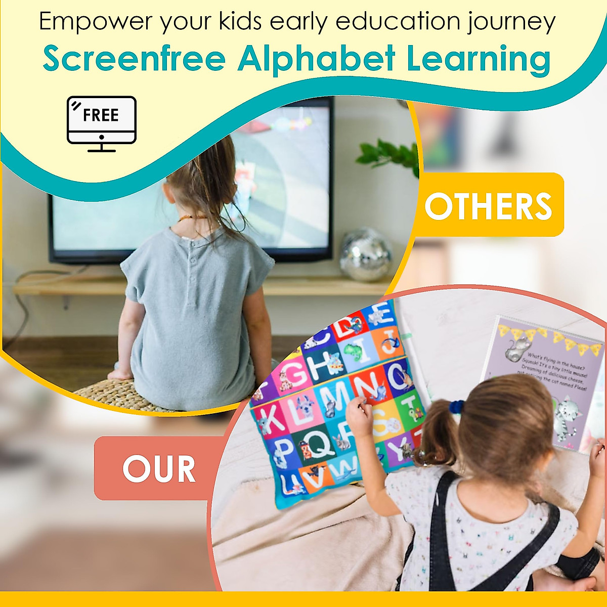 ABC Alphabet Learning Pillow Case and Book with Letter tracing, Early Childhood Education Materials and Activities for Preschooler and Toddler, Learning Toys gift for 3+ year old, Green no filling