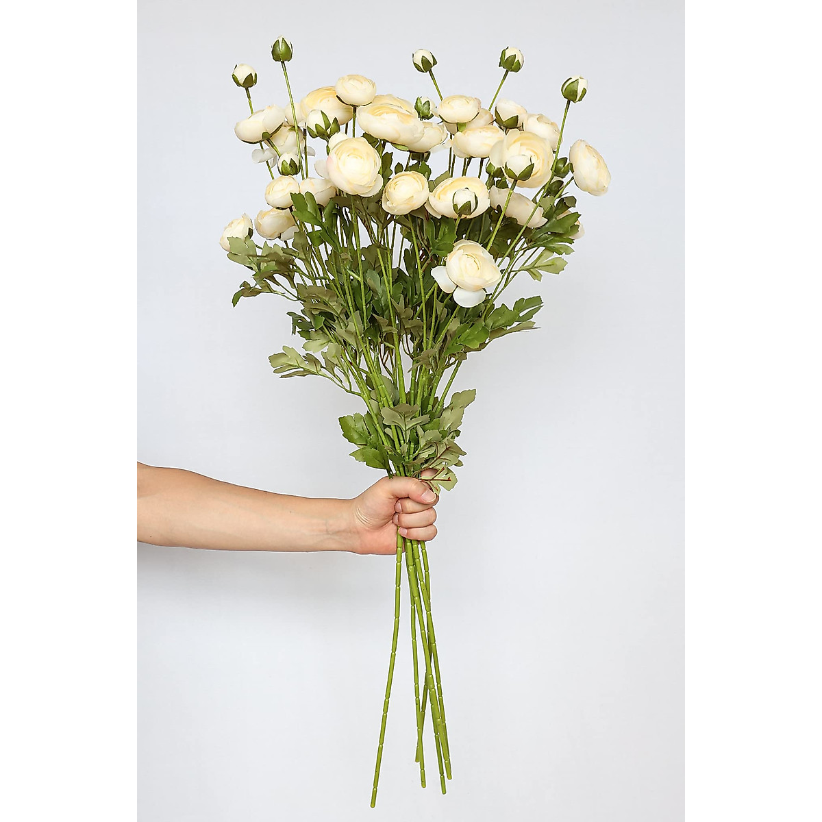 Artificial Fake Ranunculus Flowers | Beautiful Wedding, Home, Garden & Party Decorations | Gift Idea | 6 Lush Flower Stems, Handcrafted Flowers Designed by Florists (White)