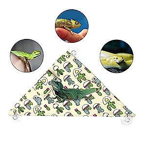 HAICHEN TEC Bearded Dragon Hammock Swing Hanging Bed Lounger Ladder with Adhesive Hooks and Suction Hook for Reptile Bearded Dragon Leopard Gecko Hamster Lizard (Cactus Pattern)