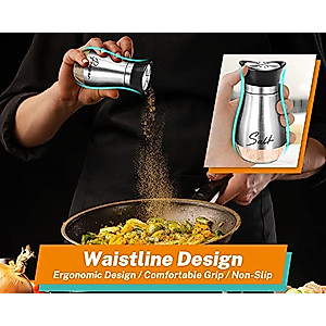 Salt and Pepper Shakers Set,4 oz Glass Bottom Salt Pepper Shaker with Stainless Steel Lid for Kitchen Cooking Table, RV, Camp,BBQ Refillable Design (Sliver)