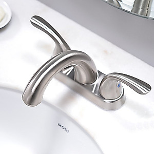 Phiestina Centerset 4 Inch Brushed Nickel 2 or 3 Holes Stainless Steel Bathroom Sink Faucet, 2 Handle Bathroom Faucet with Copper Pop Up Drain and Water Supply Lines, BF008-5-BN