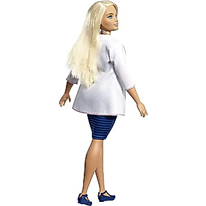 Barbie Doctor Doll, Curvy, Dressed in White Coat with Stethoscope and Blonde Hair, Gift for 3 to 7 Year Olds