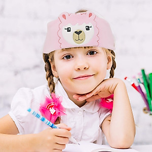 GenTek Kids Ear Headphones with Parental Volume Limiter to Protect Hearing, Washable Super Soft Fleece Headband with Ultra-Thin, Adjustable Removable Speakers (Llama-Pink)