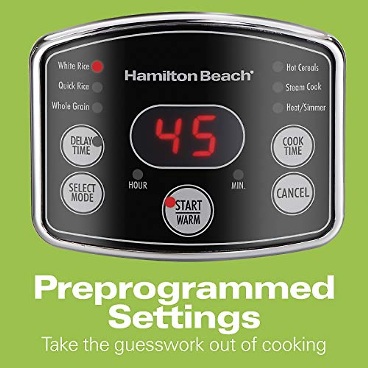 Hamilton Beach Digital Programmable Rice Cooker & Food Steamer, 14 Cups Cooked (7 Uncooked) With Steam & Rinse Basket, Stainless Steel (37548)