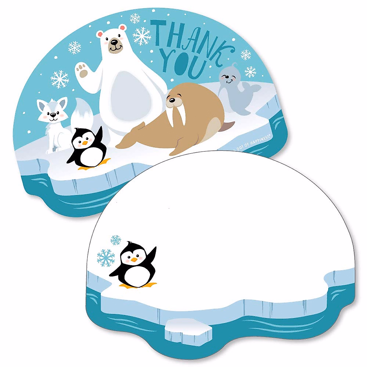 Big Dot of Happiness Arctic Polar Animals - Shaped Thank You Cards - Winter Baby Shower or Birthday Party Thank You Note Cards with Envelopes - Set of 12