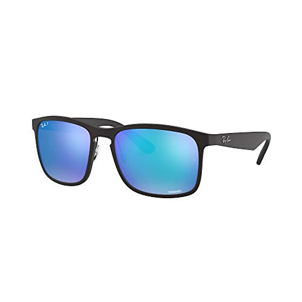 Ray-Ban Men's RB4264 Chromance Square Sunglasses, Matte Black/Polarized Green Mirror Blue, 58 mm