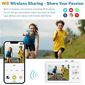 Digital Camera, Saneen 4K WiFi Kids Cameras for Photography, Compact Camera with 32GB SD Card, 16X Digital Zoom, 2.8" Big Screen, 2 Rechargeable Batteries, 4K 2.7K 1080P & 64MP 48MP 30MP-White