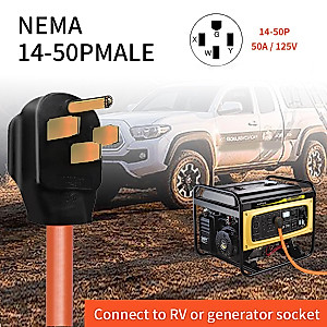 4-Prong Nema 220V 14-50p to 5-20R/15R Female Adapter Power Cord, Generator Cord with Surge Protector Breaker for 20V 15/20Amp Household Orange 1.5FT
