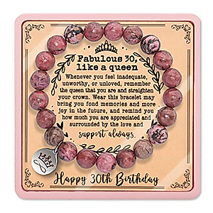 30th 40th 50th 60th 70th Birthday Gifts for Women, Happy 30th Birthday Gifts For Mom Auntie Grandma Wife Friend Sister, Fabulous 30 Like a Queen, Natural Stone Crown Bracelets - Sensi Blue-01