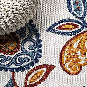 JONATHAN Y AMC102B-5 Julien Paisley High-Low Indoor Outdoor Area-Rug Bohemian Floral Easy-Cleaning High Traffic Bedroom Kitchen Backyard Patio Porch Non Shedding, 5 X 8, Orange/Blue