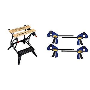BLACK+DECKER Portable Project Center and Vise with IRWIN QUICK-GRIP Clamps, One-Handed, Mini Bar, 6-Inch, 4-Pack (WM225-A & 1964758)
