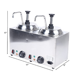Cheese Dispenser with 2 Pumps 2 x 2L Electric Nacho Cheese Sauce Warmer 30-110℃ Hot Fudge Warmer Dispenser 1600W Jam Heat Preservation Machine