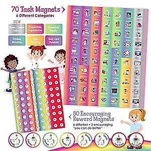 Unicorn Chart to Success| Magnetic Dry Erase| Daily Routine Responsibility Chore Chart for Kids| 80 Reward Tiles| 70 Tasks, Including Behavior and Self-Care| Fun Design for Girls| Raising a Star