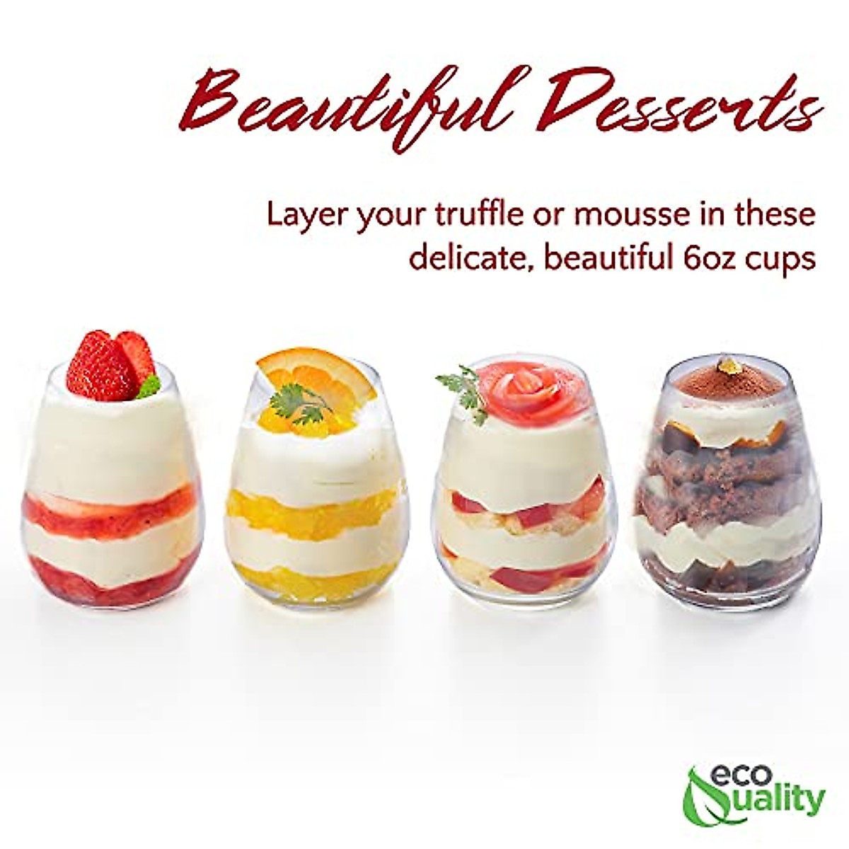 EcoQuality 6 oz Mini Stemless Clear Plastic Wine Glass, Unbreakable Elegant and Reusable Wine Tumbler for Wine Tasting, For Indoor or Poolside Party (8)