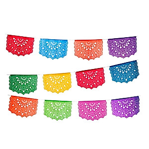 Paper Full of Wishes - 2pk Medium Plastic Papel Picado Banners - Las Palomas - Each Banner is 12 Panels and 15 ft Long Hanging