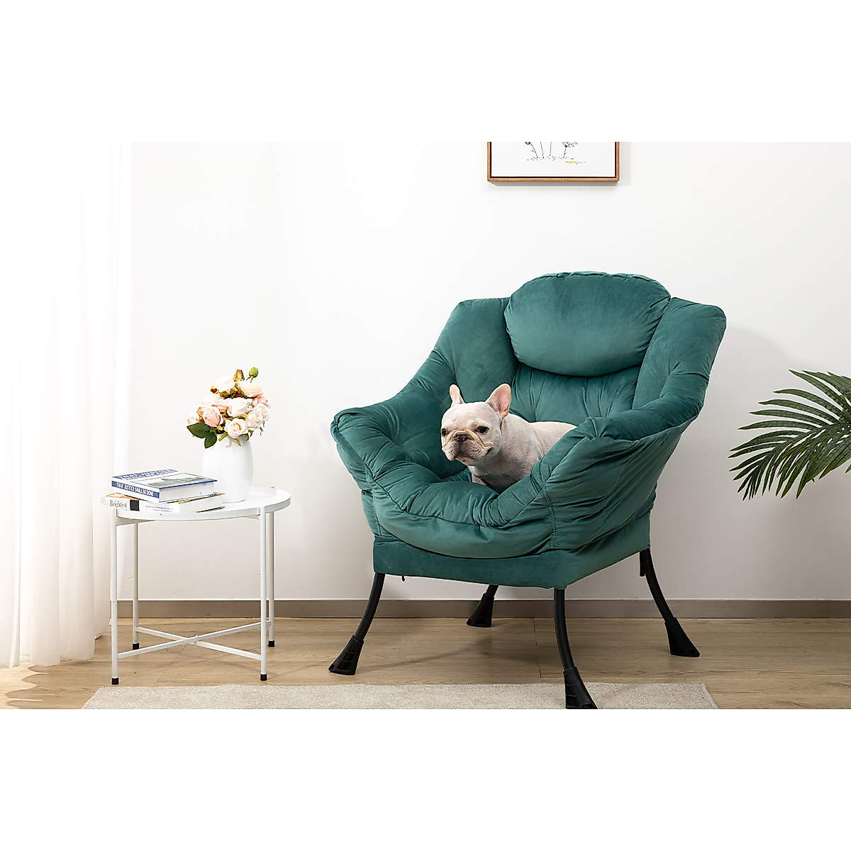 HollyHOME Modern Fabric Large Lazy Chair, Accent Oversized Comfy Reading Chair, Thick Padded Cozy Lounge Chair with Armrest, Leisure Sofa Chair for Living Room, Bedroom, Dorm, Dark Atrovirens