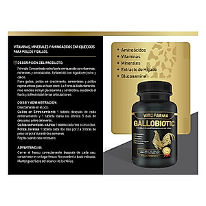 VITOFARMA Gallobiotic Natural Multivitamin for Rooster, Hens - 100 Tablets | Vitamina Completas para Gallos