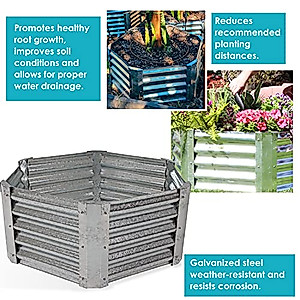 Sunnydaze 40" Hexagon Galvanized Steel Raised Garden Bed Kit - Outdoor Metal Planter for Plants and Vegetables - Silver