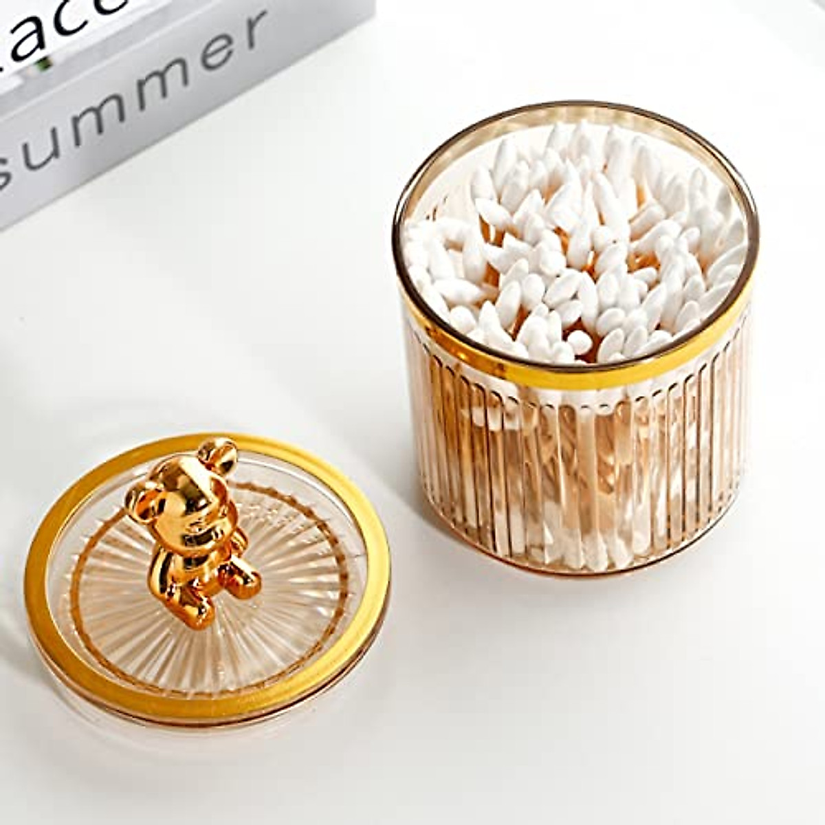 Worparsen Cotton Swab Storage Box, Transparent Smooth Edge with Lid, Dustproof Moisture-proof Store Cosmetics Desktop Organizer, Cotton Qtip Storage Box for Cotton Swabs Balls Makeup Pads Floss Orange