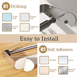 Shinhadi Paper Towel Holder Under Cabinet with Damping Effect,Wall Mount Paper Towel Holder Single Hand Operable, Self-Adhesive or Drilled for Kitchen Bathroom Pantry