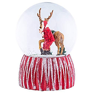 Musical Santa Deer and Cookies Rosy Red 7 inch Resin Holiday Windup Snow Globe