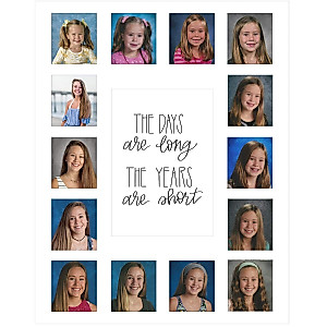 School Days Picture Mat with Multiple Openings–School Years Photo Collage – The Days Are Long Picture Mat – No Frame - 2 Pre-School & Kindergarten to 12th Grade (15 Photos, 2PreK-12th White)