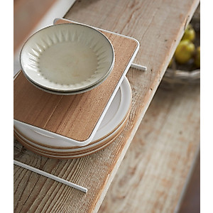 YAMAZAKI Home Dish Kitchen Cabinet Shelf and Organizer | Steel + Wood | Small | Riser, White